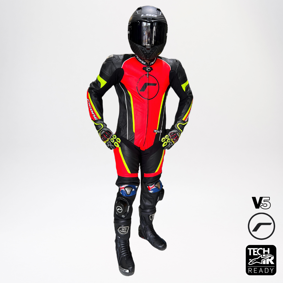 RICONDI RACING SERIES V5 SUIT BLACK RED FLURO YELLOW