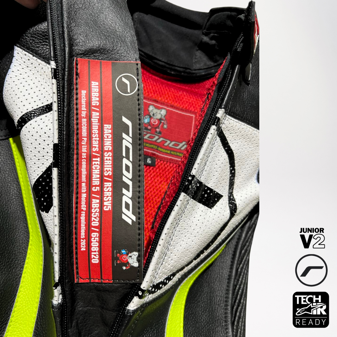 RICONDI JUNIOR RACING SERIES V2 SUIT BLACK FLURO YELLOW WHITE